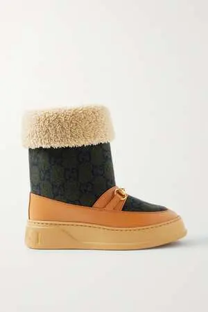 Gucci Horsebit Shearling And Leather-trimmed Logo-print Felt Snow Boots