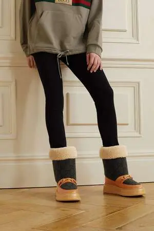 Gucci Horsebit Shearling And Leather-trimmed Logo-print Felt Snow Boots