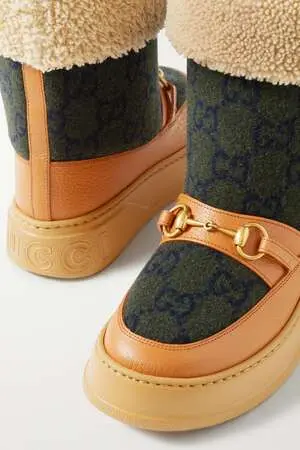 Gucci Horsebit Shearling And Leather-trimmed Logo-print Felt Snow Boots