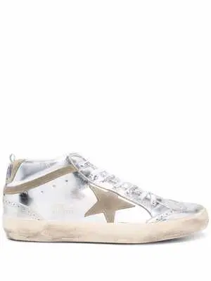 GOLDEN GOOSE Laminated Star And Wave Mid-top Sneakers - Silver
