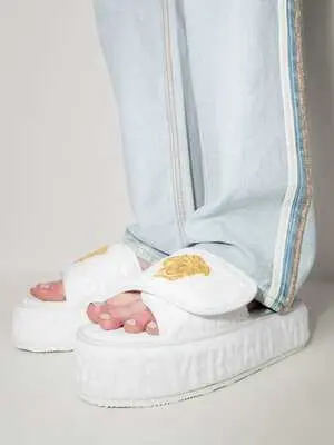 Versace Medusa Head Platform Slippers - White