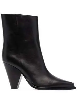 SCAROSSO Emily Leather Ankle Boots - Black