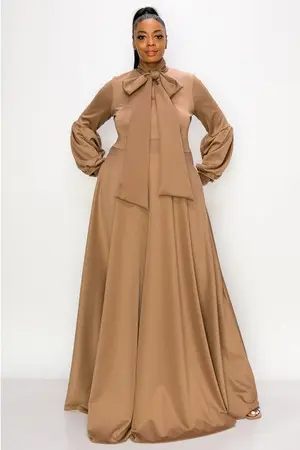 L I V D LIVD Bella Donna Dress With Ribbon And Bishop Sleeves - Brown