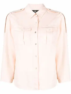 Elisabetta Franchi Crop-sleeve Safari Shirt - Neutrals