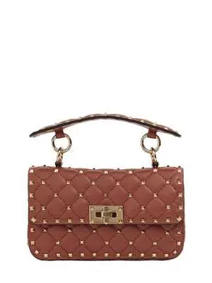 Valentino Garavani Small Spike Leather Shoulder Bag - Ginger Bread