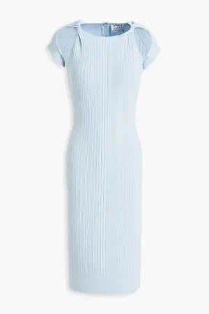 Herve Leger Ribbed Cutout Twisted Bandage Dress - Sky Blue