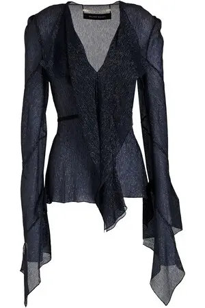 Roland Mouret Alcazar Belted Striped Silkblend Chiffon Blouse - Midnight Blue