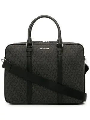 Michael Kors Monogram-print Leather Briefcase - Black