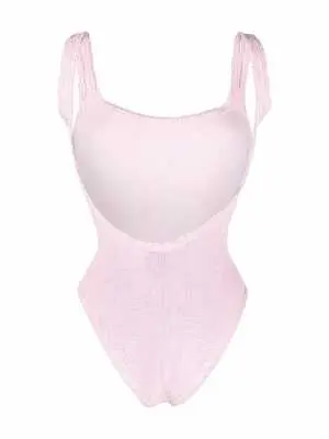 Hunza G Square Neck Ribbed Knit Swimsuit - Pink