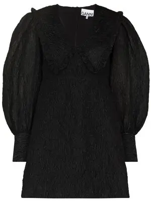 GANNI Balloon-sleeve Jacquard Mini Dress - Black