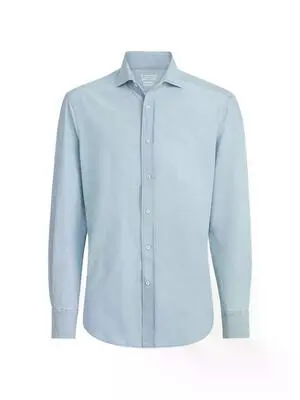 Brunello Cucinelli Chambray Shirt With Spread Collar - Blue