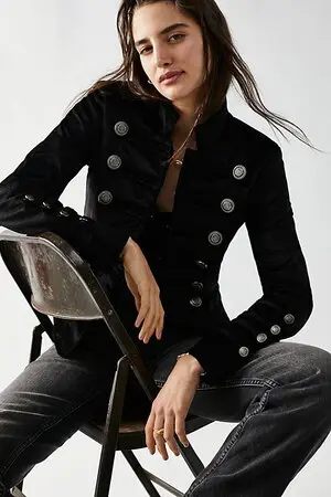 Free People Velvet Military Jacket Black