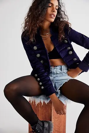 Free People Velvet Military Jacket Disco Indigo