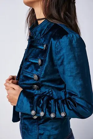 Free People Velvet Military Jacket Mediterranean
