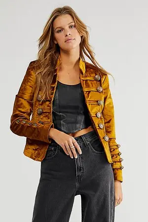 Free People Velvet Military Jacket Spicy Chestnut