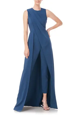 chinese dress ladies Elegant Strapless Wide Leg Satin Blue Maxi Romper – EDITE MODE