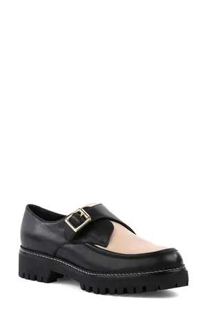 Seychelles Catch Me Monk Strap Loafer In Black/white Leather