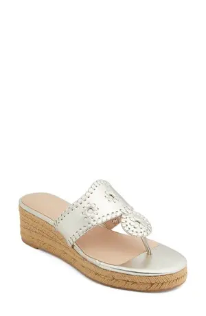 Jack Rogers Jacks Leather Espadrille Wedge Sandal In Platinum/platinum