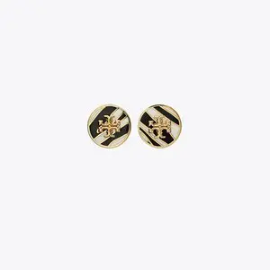 Tory Burch Icon Enamel Circle-Stud Earrings Tory Gold/zebra