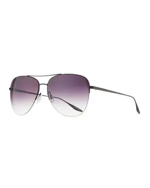 Barton Perreira Chevalier Semi-Rimless Aviator Sunglasses Black Satin