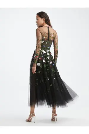 Oscar De La Renta Floral Threadwork Cocktail Dress