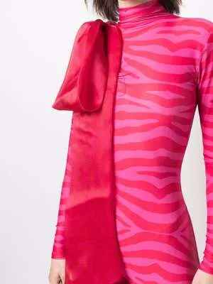 ATU BODY COUTURE Tiger-print Catsuit With Organza Bow - Pink