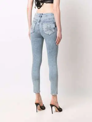Philipp Plein Skinny Jeans With Skull Embroidery - Blue