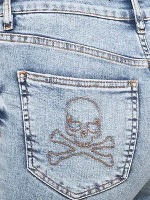 Philipp Plein Skinny Jeans With Skull Embroidery - Blue