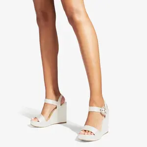 JIMMY CHOO Mirabelle 110 Ivory Satin Wedges With Crystal Buckle Multicolor