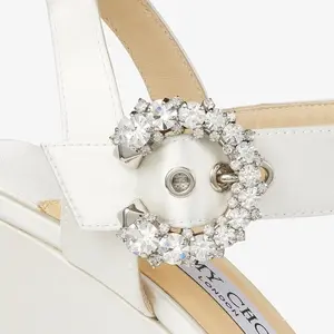 JIMMY CHOO Mirabelle 110 Ivory Satin Wedges With Crystal Buckle Multicolor