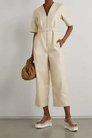 Stella McCartney Cropped Belted Vegetarian Leather Jumpsuit