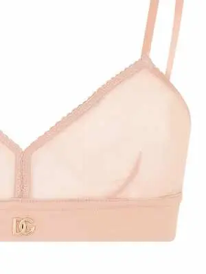 Dolce & Gabbana Dg-logo Tulle Triangle Bra - Neutrals