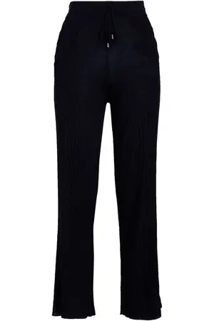 N.peal Ribbed Silk And Cashmereblend Wideleg Pants - Navy