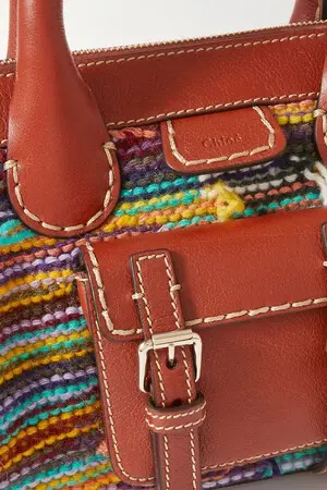 Chloé Edith Mini Leather-trimmed Fringed Striped Recycled Cashmere And Wool-blend Tote