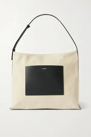 Jil Sander Medium Leather-Trimmed Canvas Shoulder Bag - Neutrals