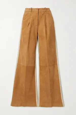 HALFBOY Paneled Suede Wide-leg Pants - Brown