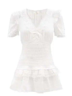 LoveShackFancy Loveshackfancy - Rena Floral-embroidered Cotton-voile Mini Dress - Womens - Off White - Off White