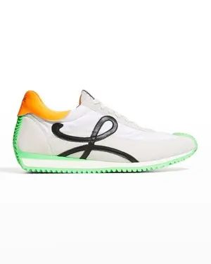 Loewe Men's Flow Neon Logo Runner Sneakers Soft White-0