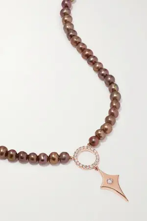 DIANE KORDAS 14-karat Rose Pearl And Diamond Necklace