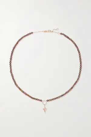 DIANE KORDAS 14-karat Rose Pearl And Diamond Necklace