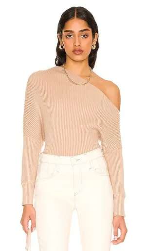 Line & Dot Blair Off Shoulder Sweater In Beige