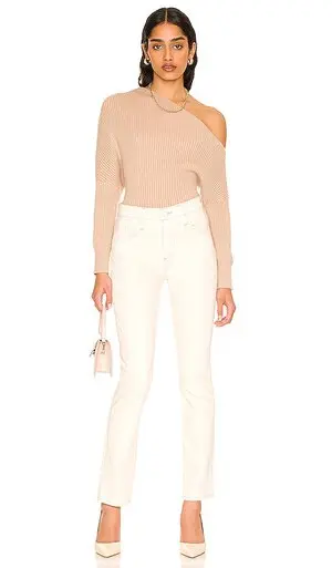 Line & Dot Blair Off Shoulder Sweater In Beige