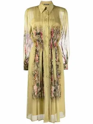 Alberta Ferretti Floral Snake-print Silk Chiffon Midi Shirt Dress - Green