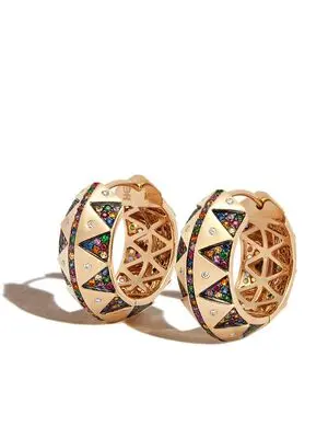 Harwell Godfrey 18kt Yellow Talisman Rainbow Gemstone And Diamond Hoop Earrings - Gold