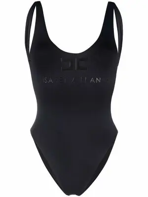Elisabetta Franchi Logo-print Scoop-neck Swimsuit - Black