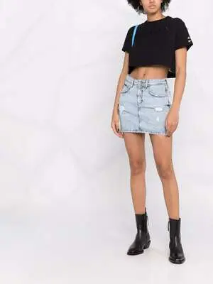 Philipp Plein Stud-detailed Distressed Mini Denim Skirt