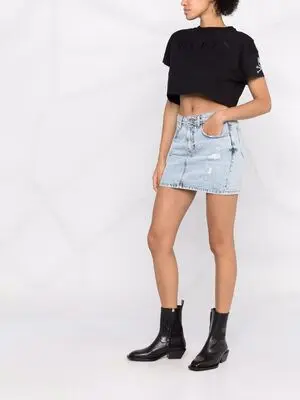 Philipp Plein Stud-detailed Distressed Mini Denim Skirt
