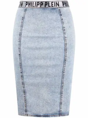 Philipp Plein Stones Denim Pencil Skirt