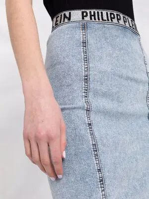 Philipp Plein Stones Denim Pencil Skirt