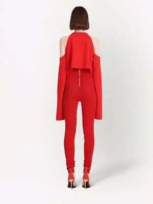 Balmain High-waisted Sheer Knitted Leggings - Red